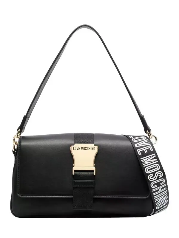 Moschino Engraved-logo Shoulder Bag - Black