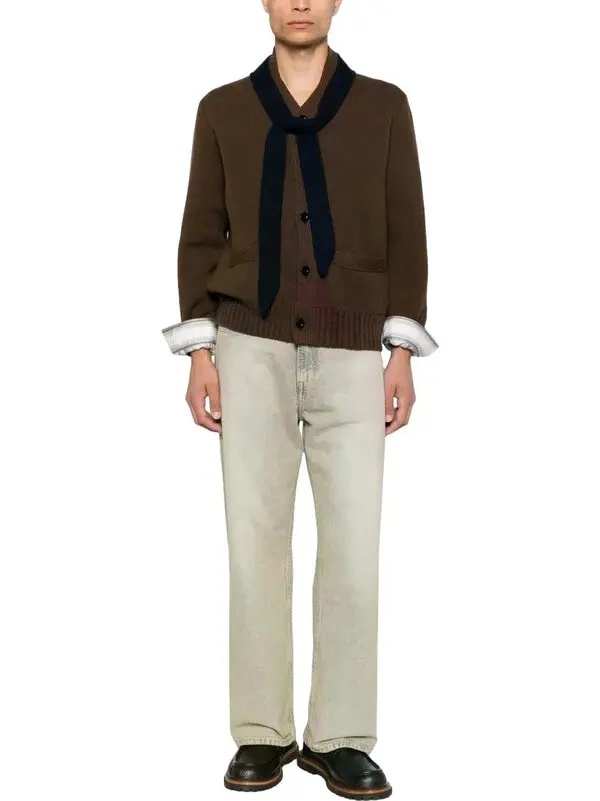 Sacai Scarf-detail Buttoned Cardigan - Brown