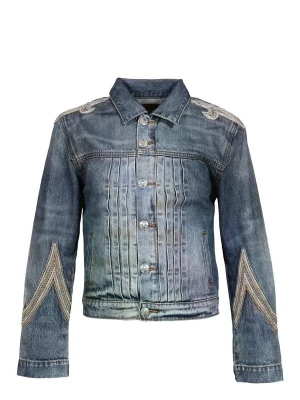 424 Embroidered Pleated Denim Jacket - Blue