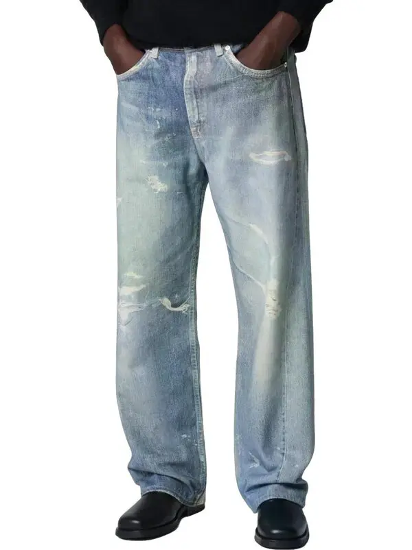 Our Legacy Third Cut Distressed-effect Denim-print Jeans - Blue