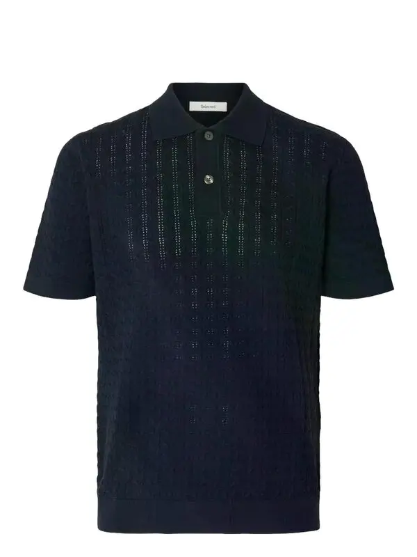 SELECTED Cable-knit Polo Shirt - Blue