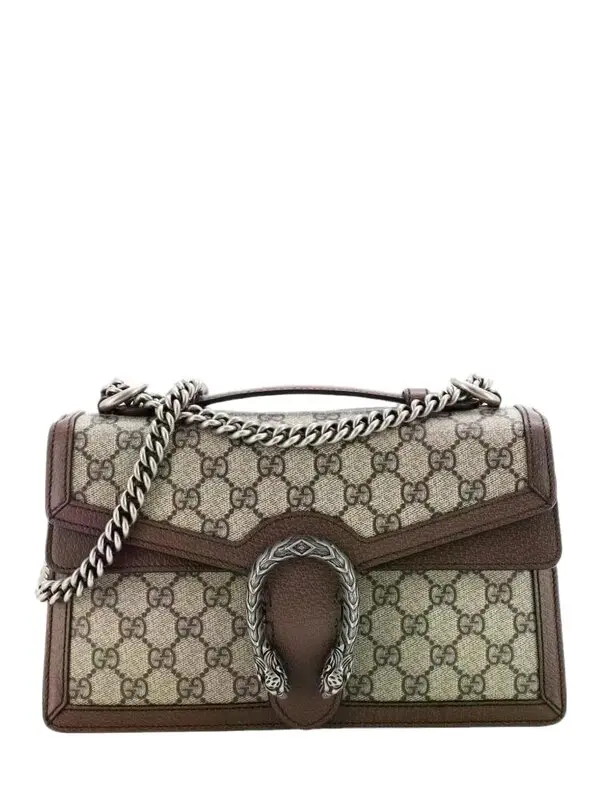 Gucci Dionysus Top Handle Chain Bag Gg Coated Canvas Small Satchel - Brown