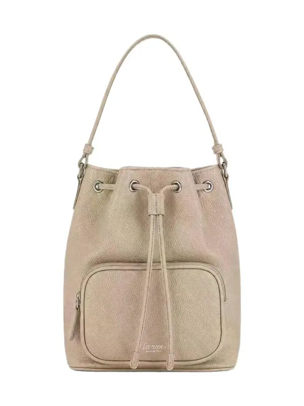 LA ROSE Drawstring Zip Bucket Bag - Neutrals