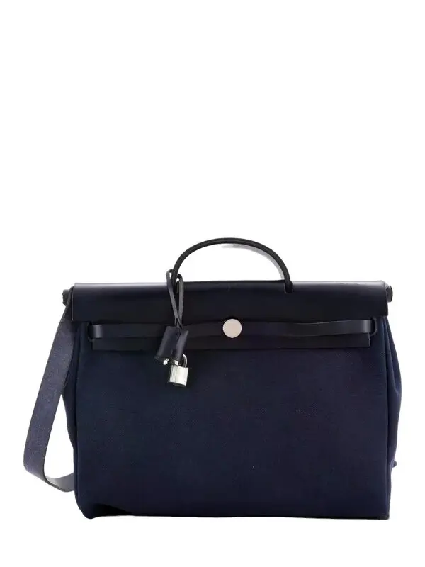 Hermès Herbag Zip Leather And Toile 39 Satchel - Blue