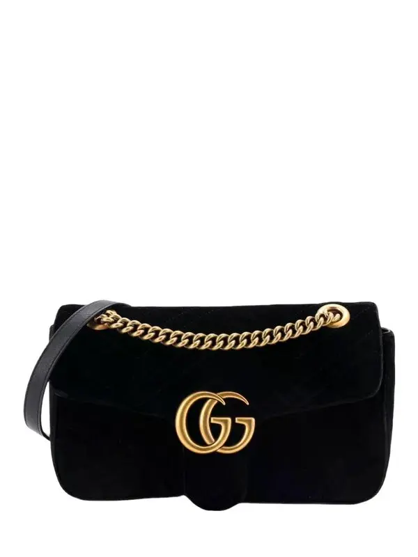 Gucci Gg Marmont Flap Bag Matelasse Velvet Small Shoulder Bag - Black