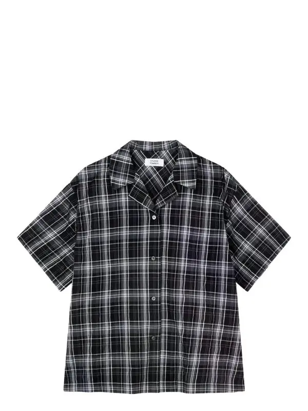 STUDIO TOMBOY Check-pattern Short-sleeve Cotton Shirt - Black