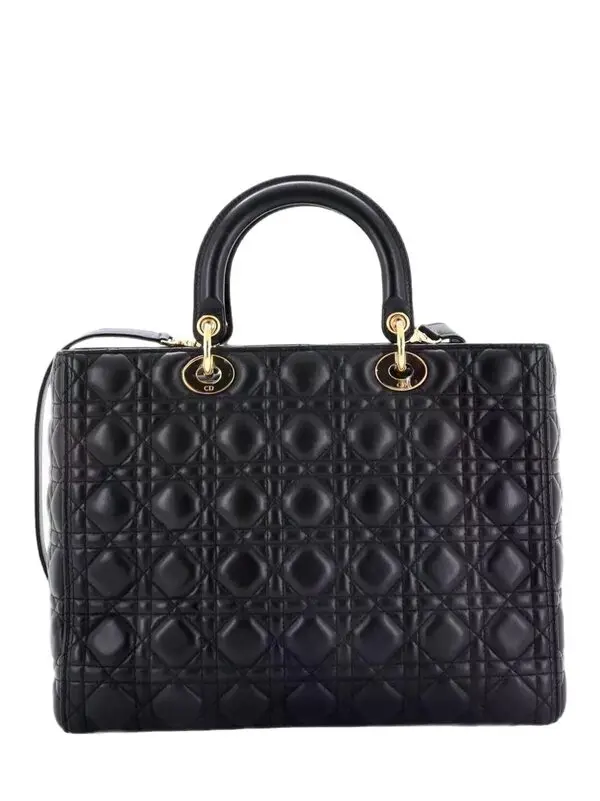 Dior Vintage Lady Bag Cannage Quilt Lambskin Large Satchel - Black