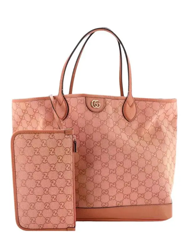 Gucci Ophidia Top Handle Shopping Gg Coated Canvas And Leather Medium Tote Bag - Pink