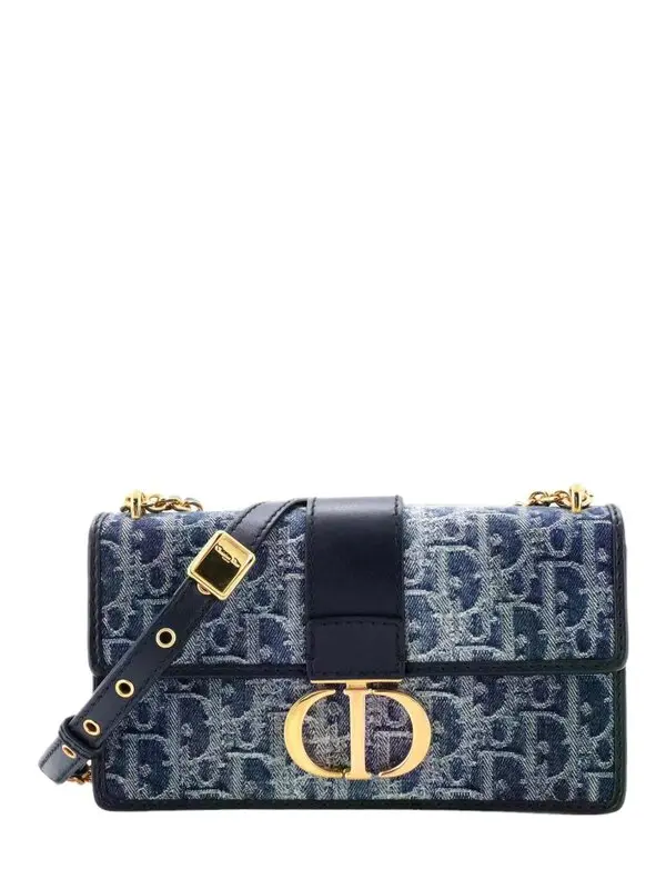 Dior 30 Montaigne Chain Flap Bag Oblique Canvas Shoulder Bag - Blue