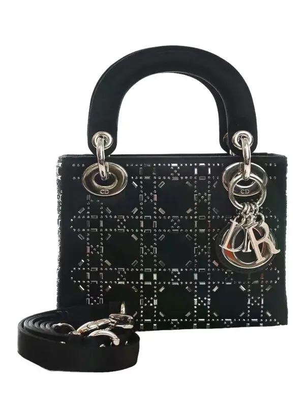 Dior 2017 Mini Satin Cannage Crystal Embellished Lady Satchel - Black