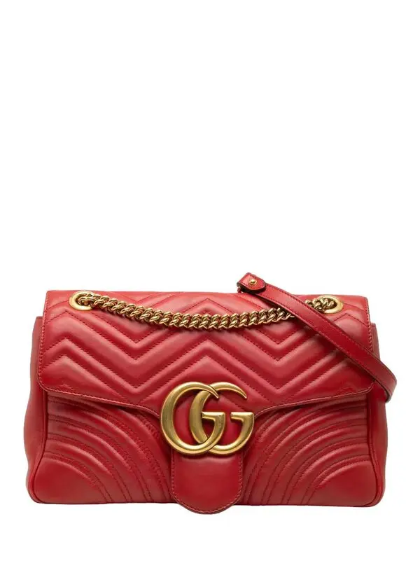 Gucci 2016-2026 Large Gg Marmont Matelasse Leather Shoulder Bag - Red