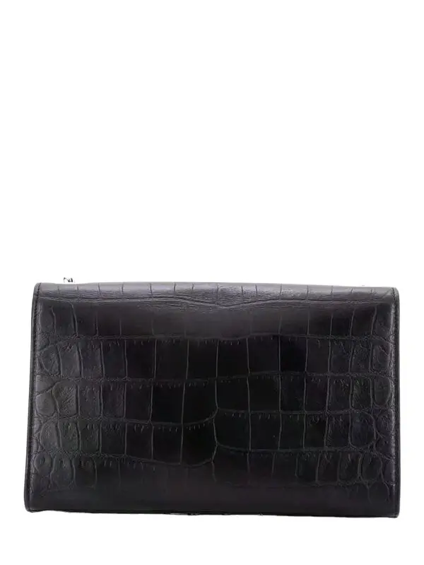 Saint Laurent Classic Monogram Tassel Crocodile Embossed Leather Medium Crossbody Bag - Black