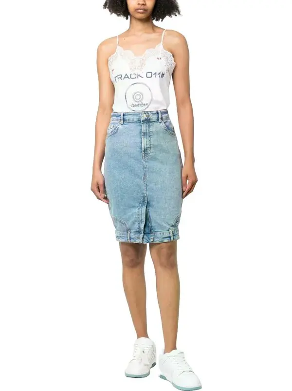 Moschino Fitted Washed-denim Skirt - Blue