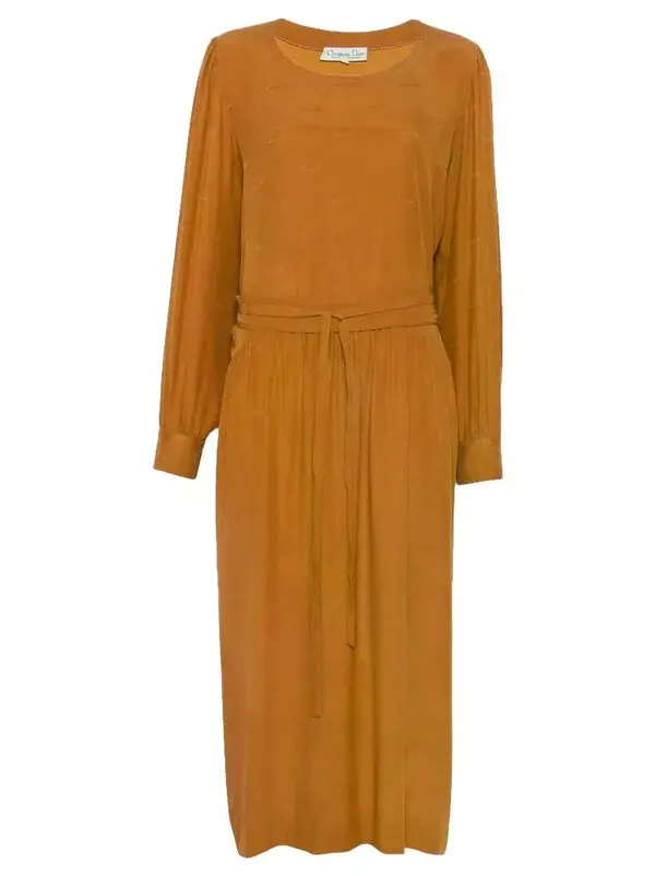 Dior 1970s Logo-print Belted Silk Midi Dress - Brown