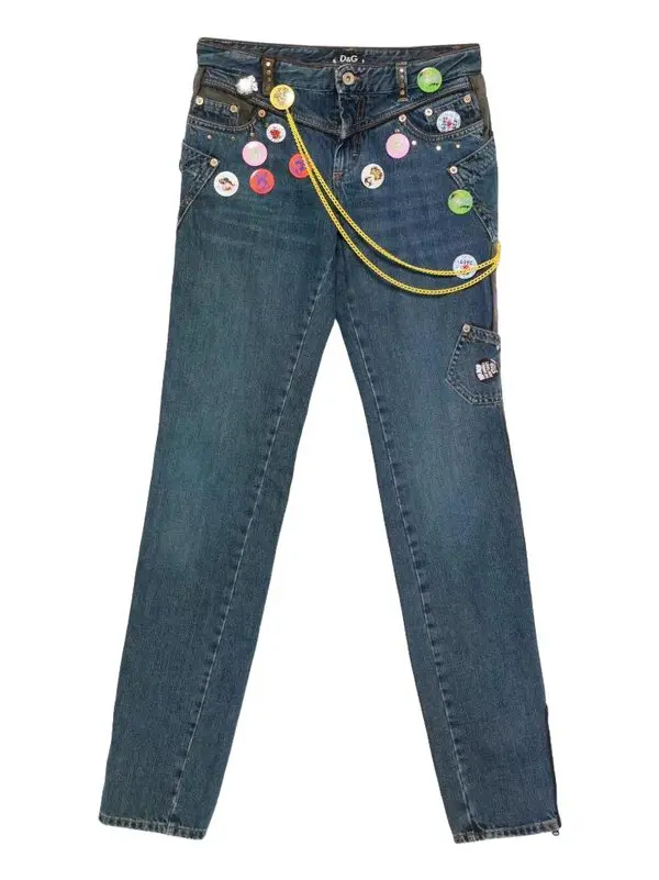 Dolce & Gabbana 2000s Badge-embellishment Jeans - Blue