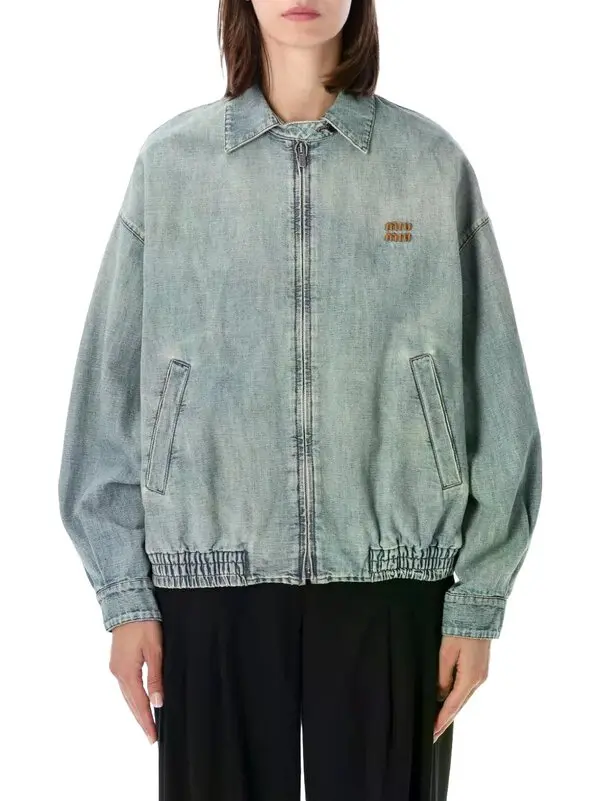 Miu Miu Chambray Elasticated-hem Denim Jacket - Blue