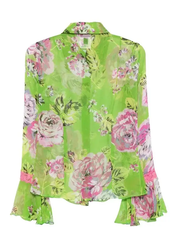 Dolce & Gabbana 2000s Floral-print Flared-sleeve Shirt - Green