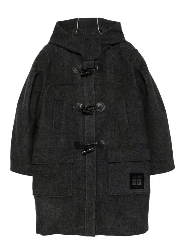 GANNI Hooded Toggle-fastening Coat - Grey