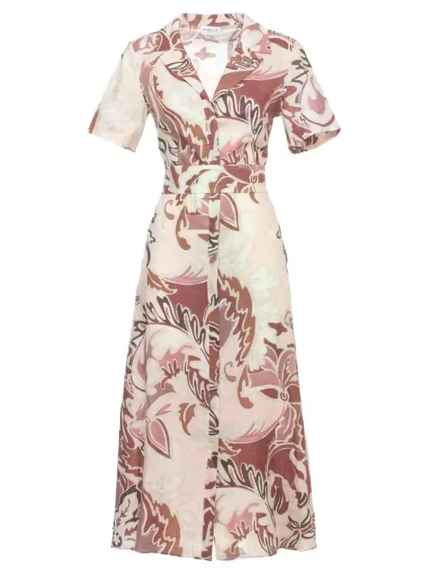 Marella Pacche Patterned Belted Dress - Pink