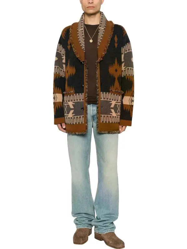 Alanui Jacquard Knit Fringed Cardigan - Grey