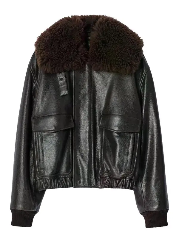 LEMAIRE Blouson In Shiny Leather - Brown