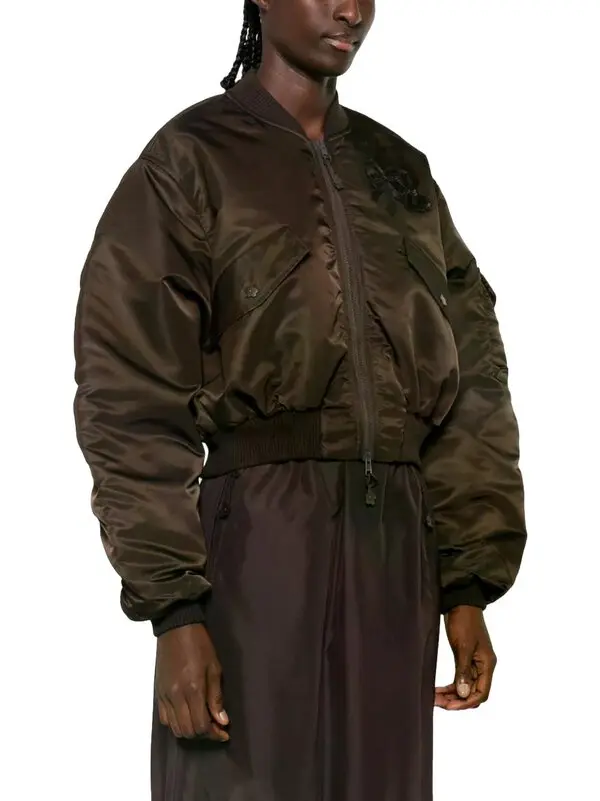Cecilie Bahnsen Ruched-sleeve Cropped Bomber Jacket - Brown