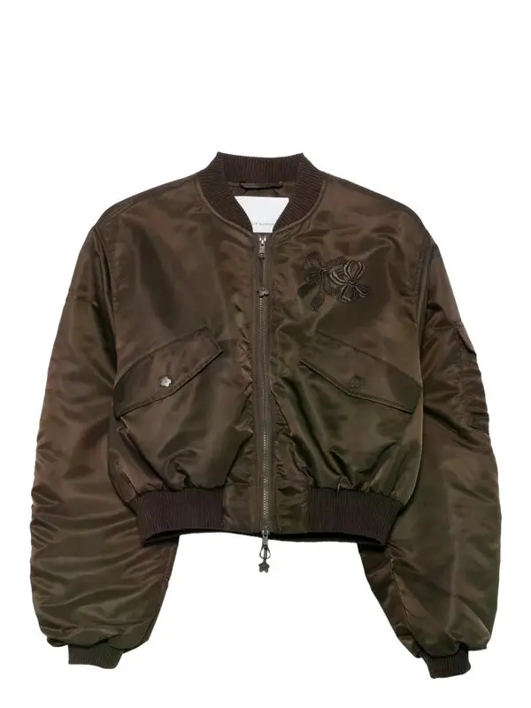 Cecilie Bahnsen Ruched-sleeve Cropped Bomber Jacket - Brown