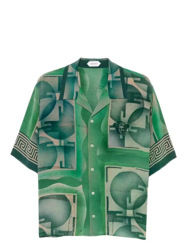 Versace Greca-print Medusa-head Shirt - Green