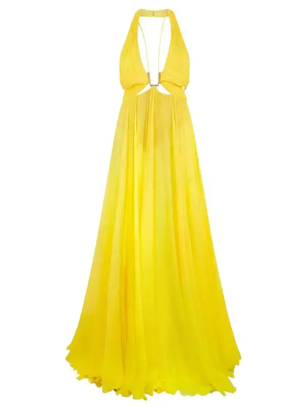 Roberto Cavalli Cut-out Pleated Long Dress - Yellow