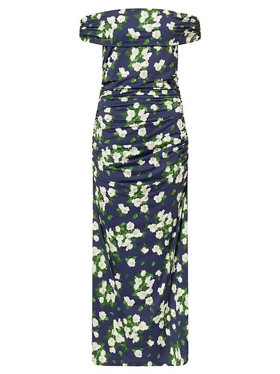 Carolina Herrera Floral-print Off-shoulder Jersey Midi Dress - Midnight Multi