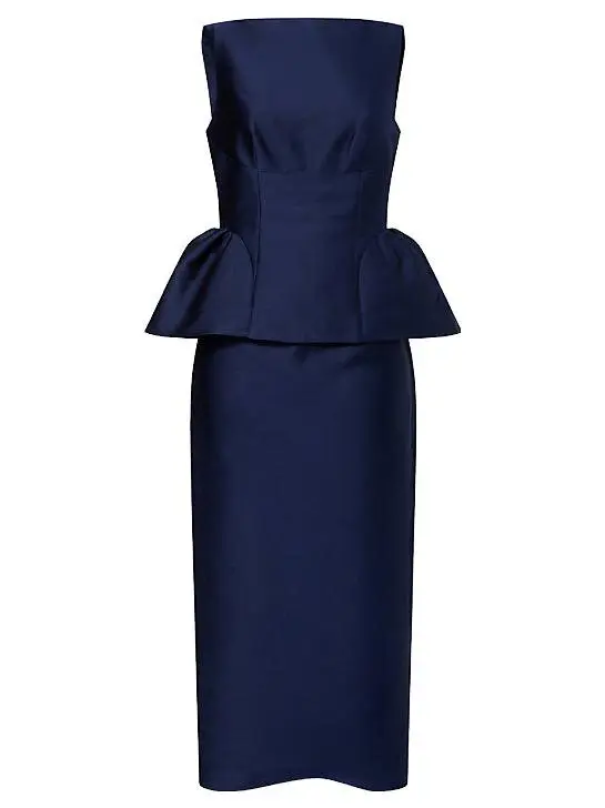 Roland Mouret Boat-neck Peplum Woven Midi Dress - Navy