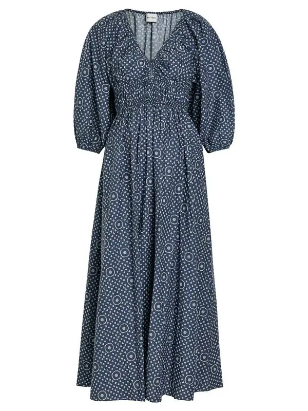 Matteau Printed Cotton-poplin Midi Dress - Blue