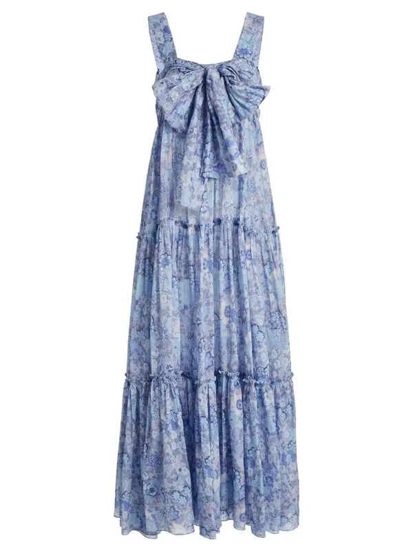 Chloé Floral-printed Cotton Voile Tiered Midi Dress - Blue