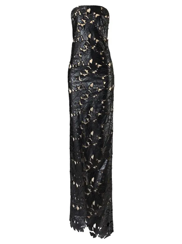 LA FUORI Strapless Lace Column Maxi Dress - Black