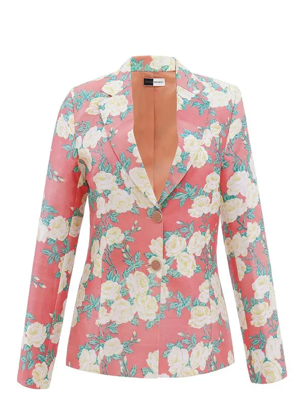 RICHA SHARMA Tailored Single Breasted Silk Blazer In In Floral Blooms - Pink