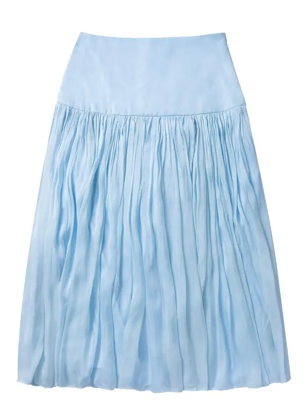 ESCALE Pleated Midi Skirt With Side Slit - Blue