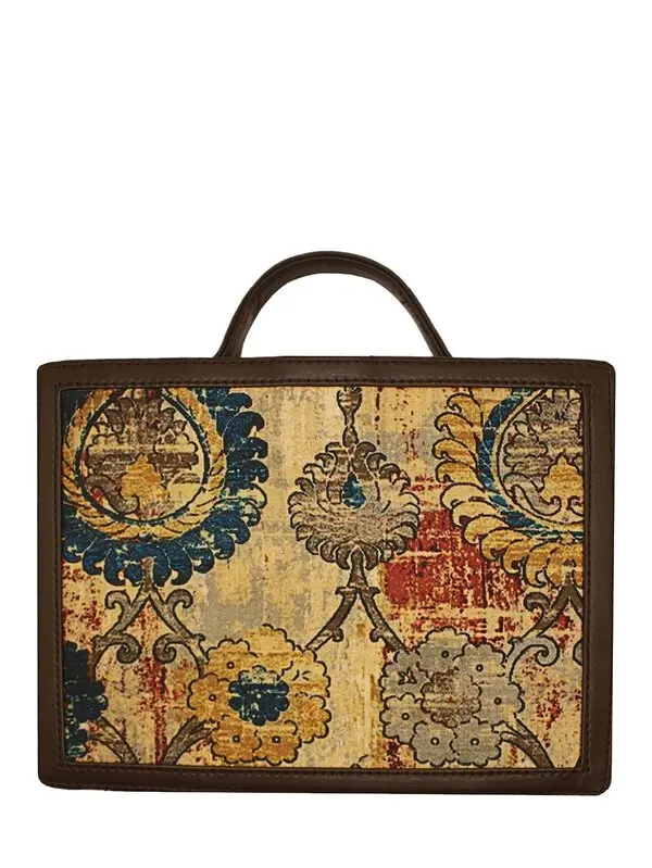 RICHA SHARMA Mini Briefcase Bag In Abstract Art Print In Vegan Leather - Brown