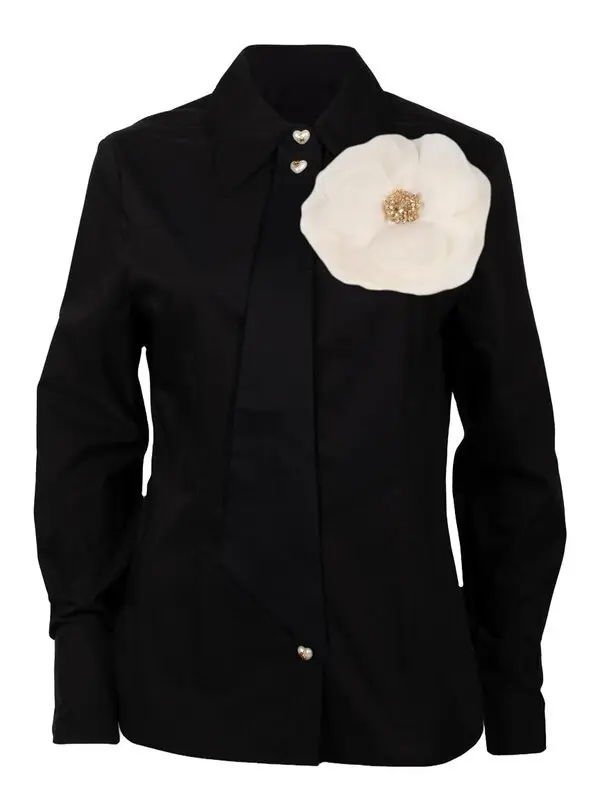 HOUSE OF LAINES LONDON Laines Couture Tie Shirt With Cream Corsage - Black