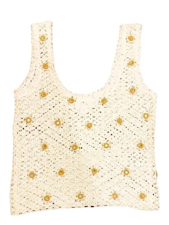 COLLECTED XX White / Gold Crochet Mirror Work Vest - White/gold