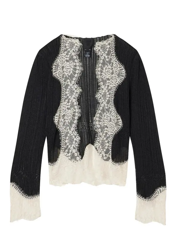 Anna Sui Lace-trimmed Jersey Cardigan - Multi