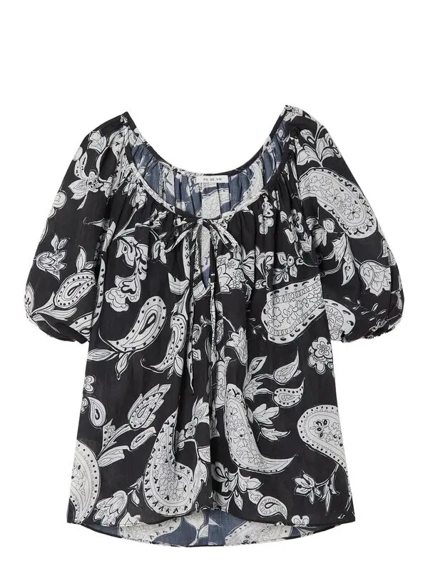 Fil De Vie Juno Paisley-print Cotton-batiste Blouse - Black