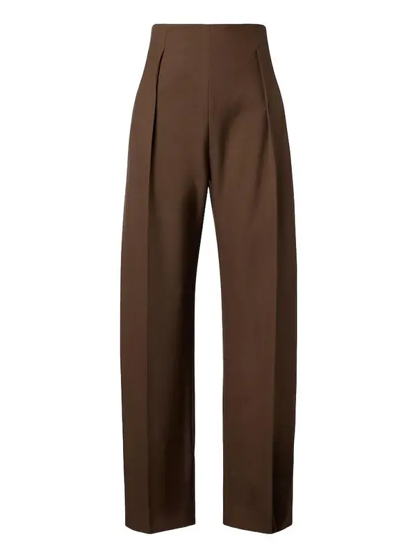 Khaite Somera Pleated Virgin Wool Straight Pants - Brown