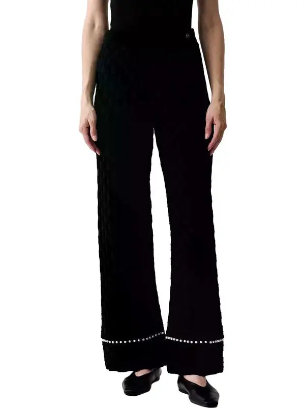 Karl Lagerfeld Basket-weave Faux-pearl-embellished Trousers - Black