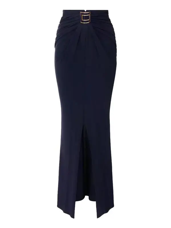 Elisabetta Franchi Skirt In Crêpe Jersey Fabric With Jewel Logo - Blue