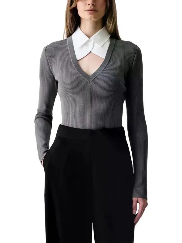 Karl Lagerfeld Ribbed V-neck Sweater - Grey