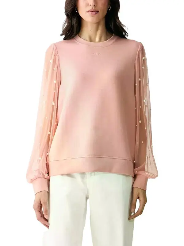 Karl Lagerfeld Pearl-embellished Tulle-sleeve Sweatshirt - Pink