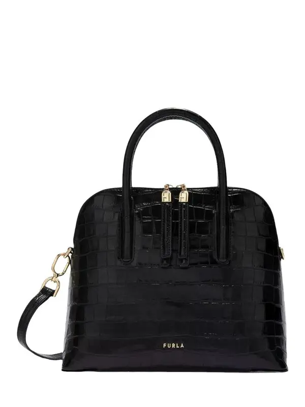 Furla S Atmosfera Dome Croc-effect Leather Tote Bag - Black