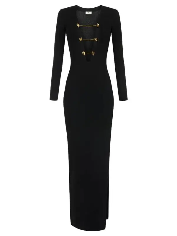 Elisabetta Franchi Red Carpet Knit Dress With Jewel Chains - Black