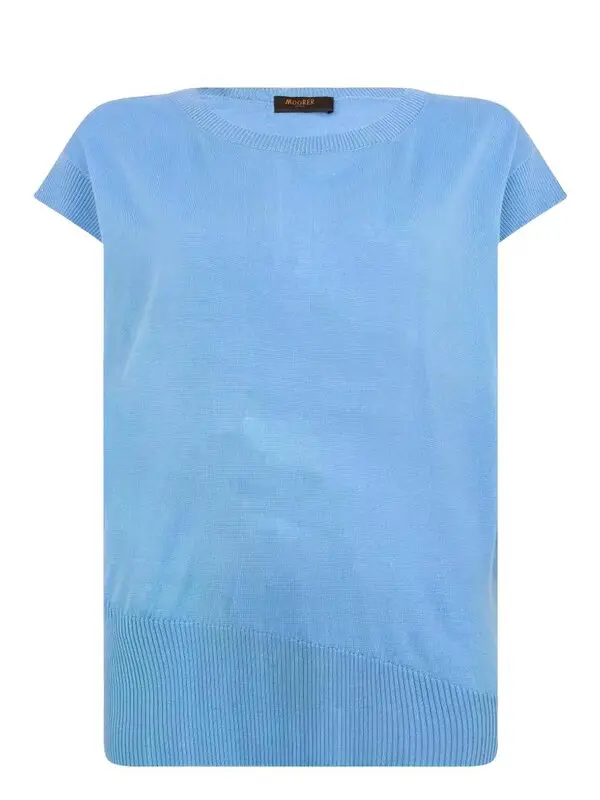 MOORER Ribbed-trim T-shirt - Blue