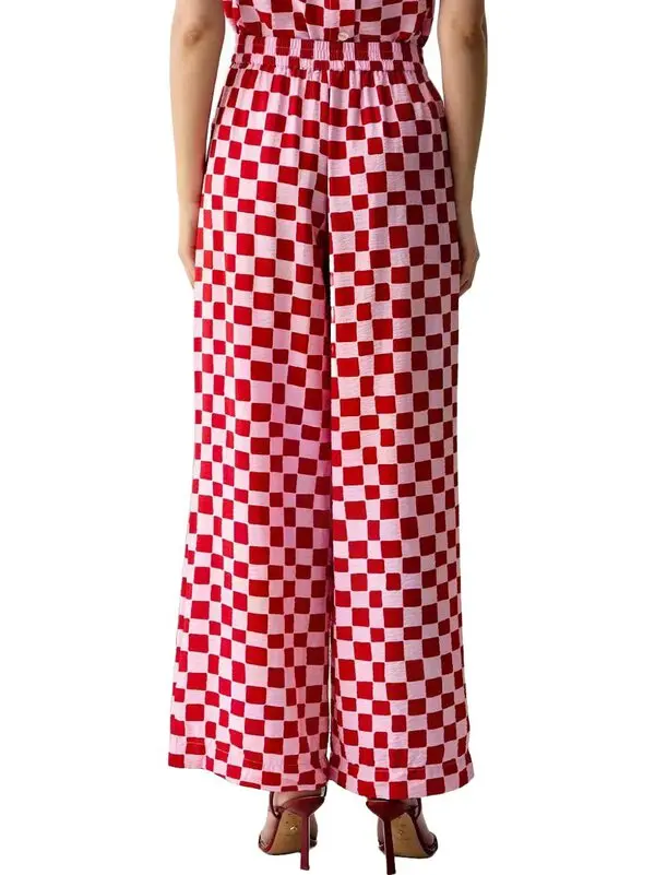 BENETTON Checkerboard-print Palazzo Pants - Red